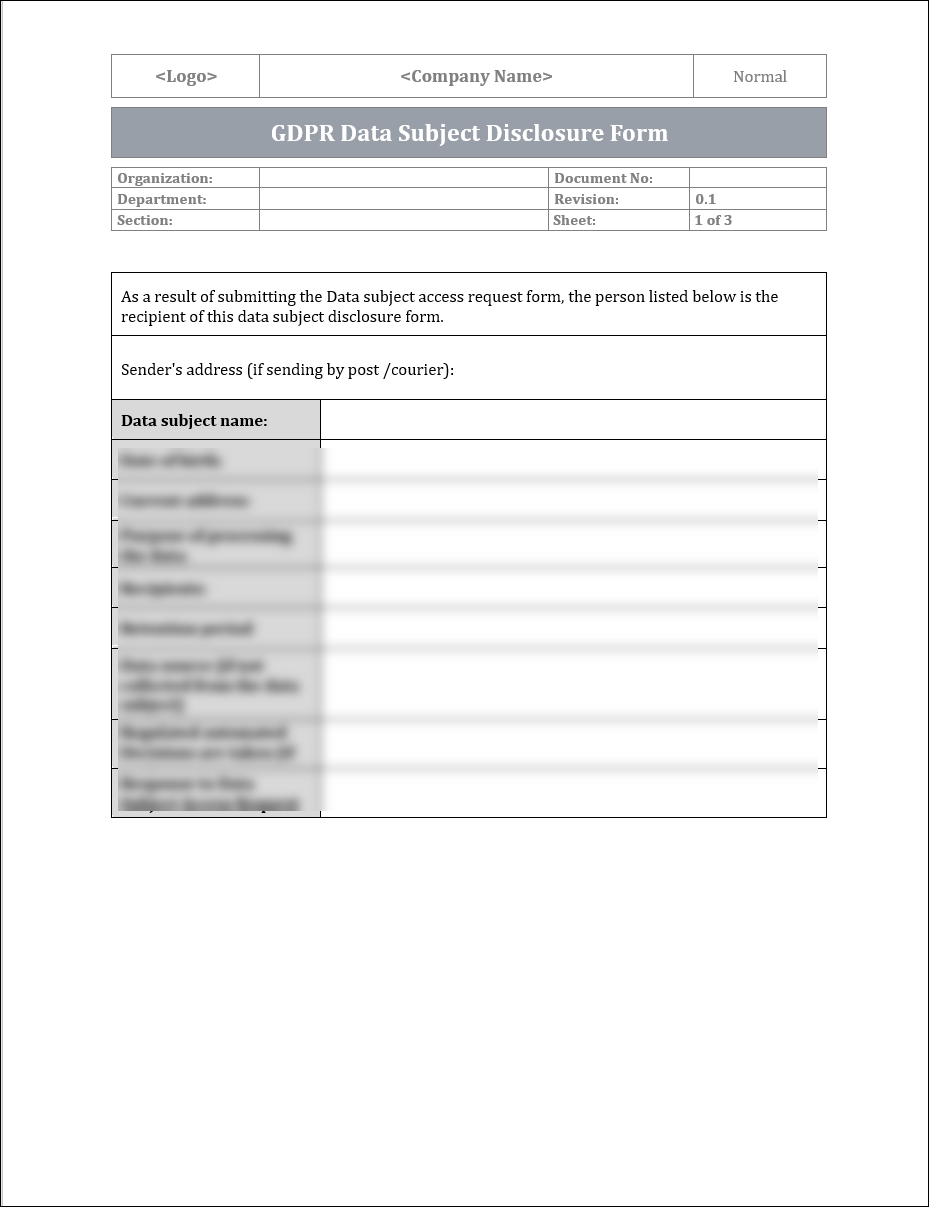 GDPR Data Subject Disclosure Form Template – IT Governance Framework