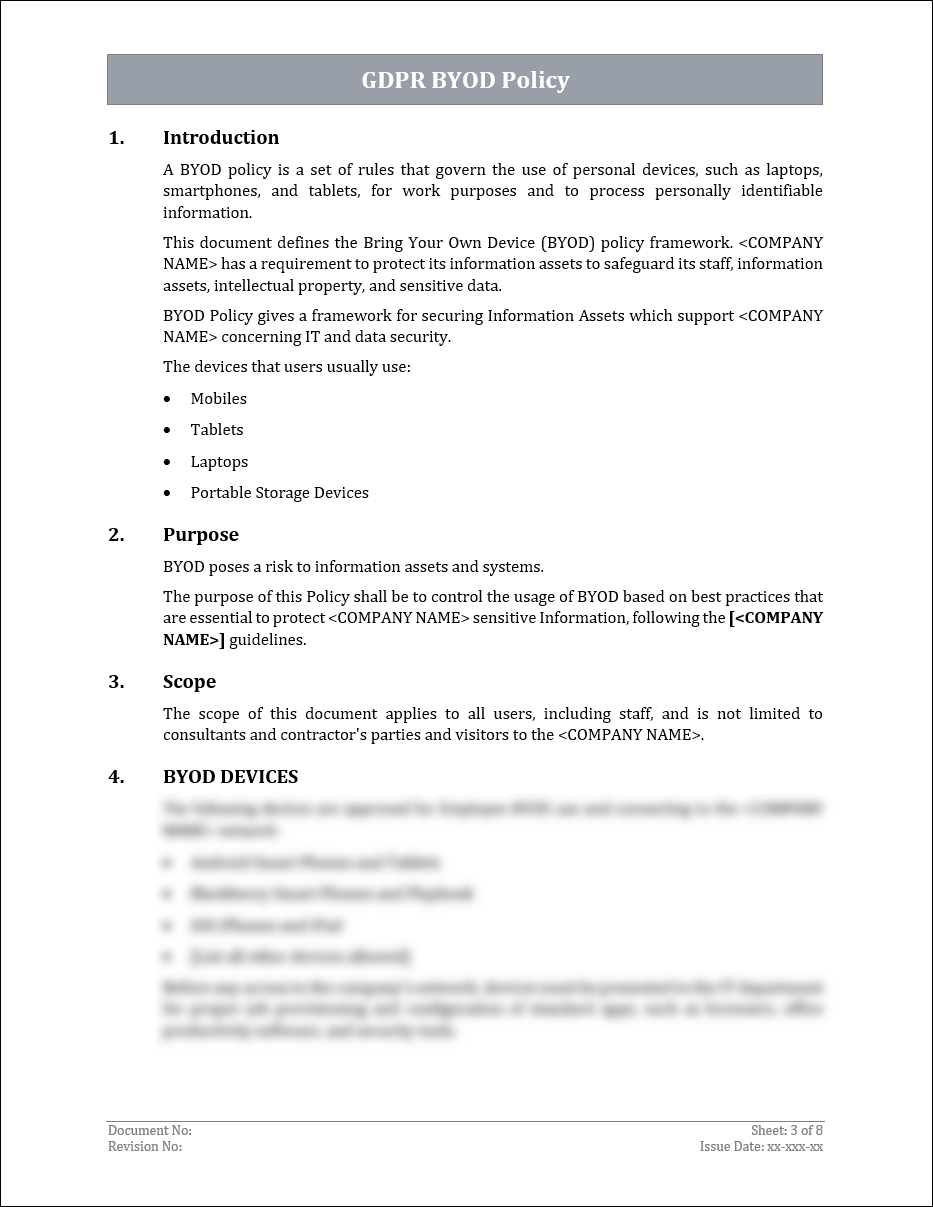 GDPR Bring Your Own Device(BYOD) Policy Template – IT Governance Docs GDPR Bring Your Own Device(BYOD) Policy Template – IT Governance Docs