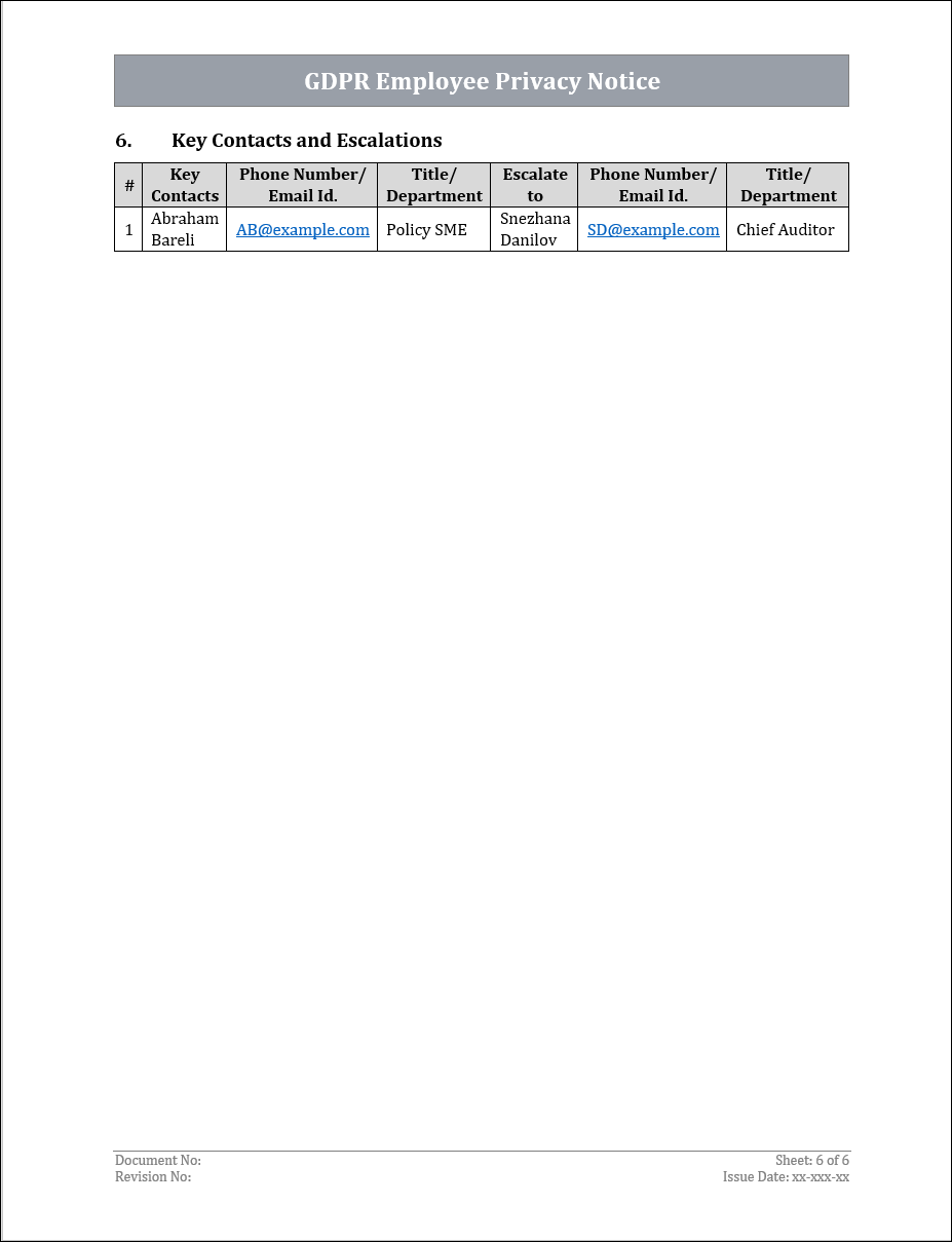 Gdpr Employee Privacy Notice Template It Governance Docs