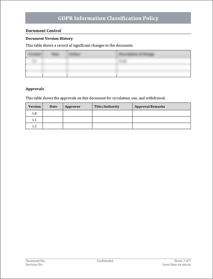 Gdpr Information Classification Policy Template It Governance Docs