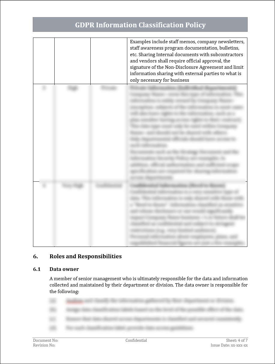 Gdpr Information Classification Policy Template It Governance Docs
