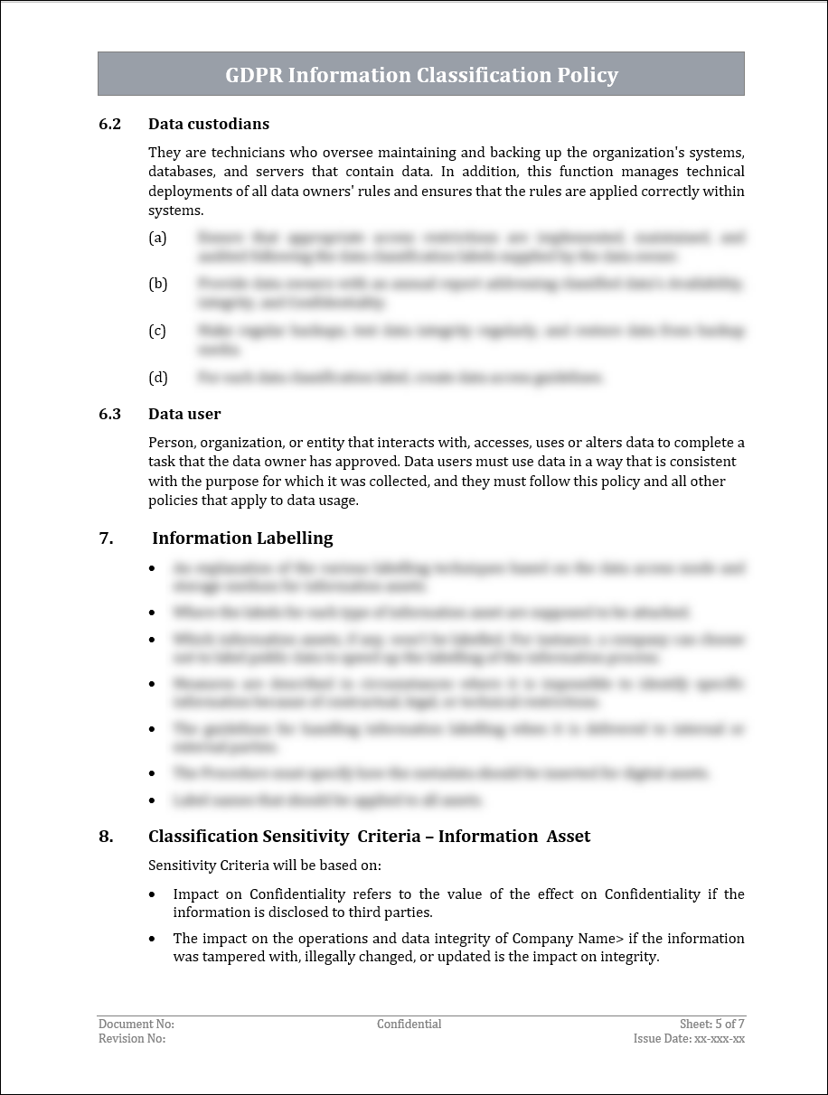 Gdpr Information Classification Policy Template It Governance Docs