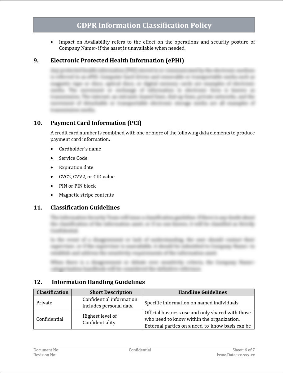 Gdpr Information Classification Policy Template It Governance Docs