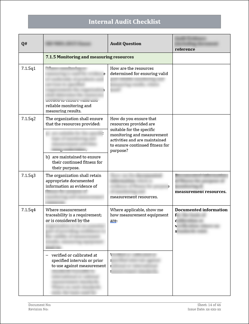 ISO 9001: QMS Internal Audit Checklist (Word) – IT Governance Docs