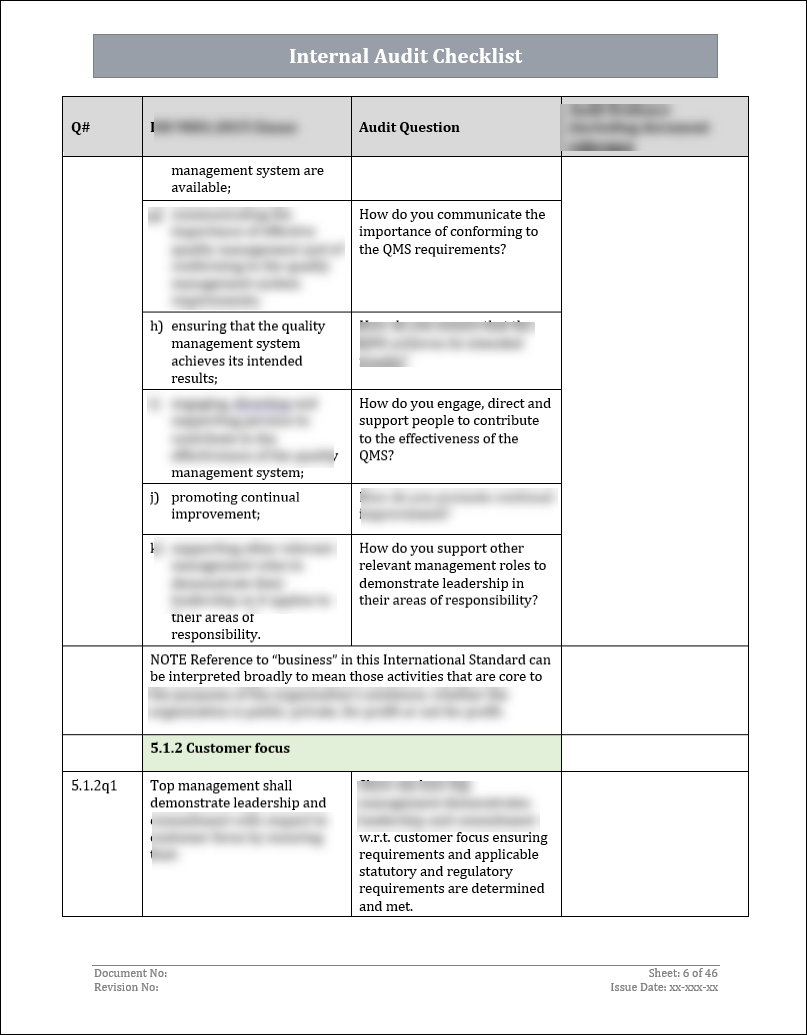 ISO 9001: QMS Internal Audit Checklist (Word) – IT Governance Docs