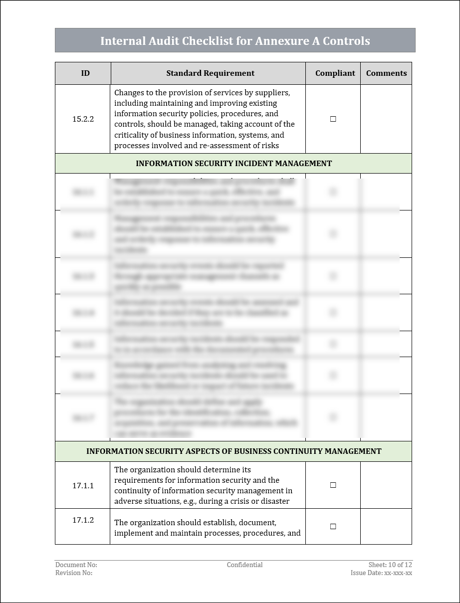 Internal Audit Checklist Template for Annexure A Controls – IT ...