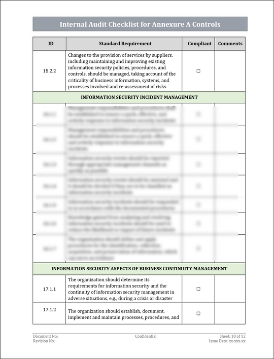 Internal Audit Checklist Template for Annexure A Controls – IT ...
