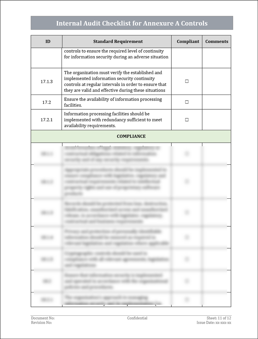 Internal Audit Checklist Template for Annexure A Controls – IT ...