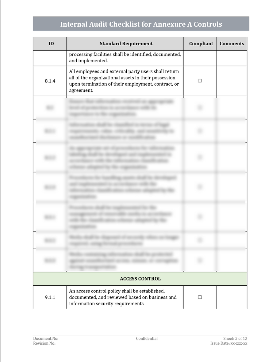 Internal Audit Checklist Template for Annexure A Controls – IT ...