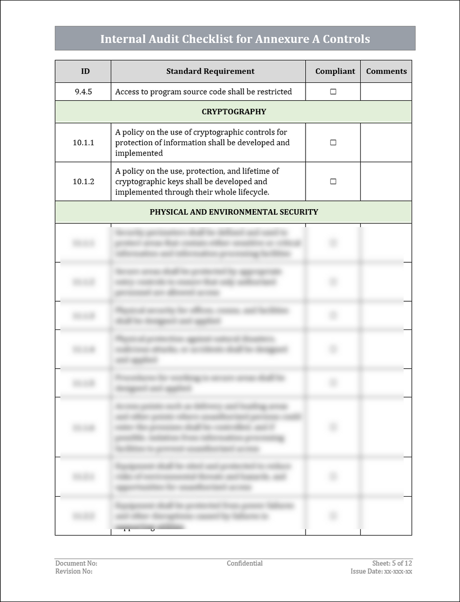 Internal Audit Checklist Template for Annexure A Controls – IT ...