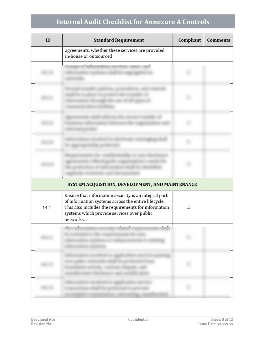 Internal Audit Checklist Template for Annexure A Controls – IT ...