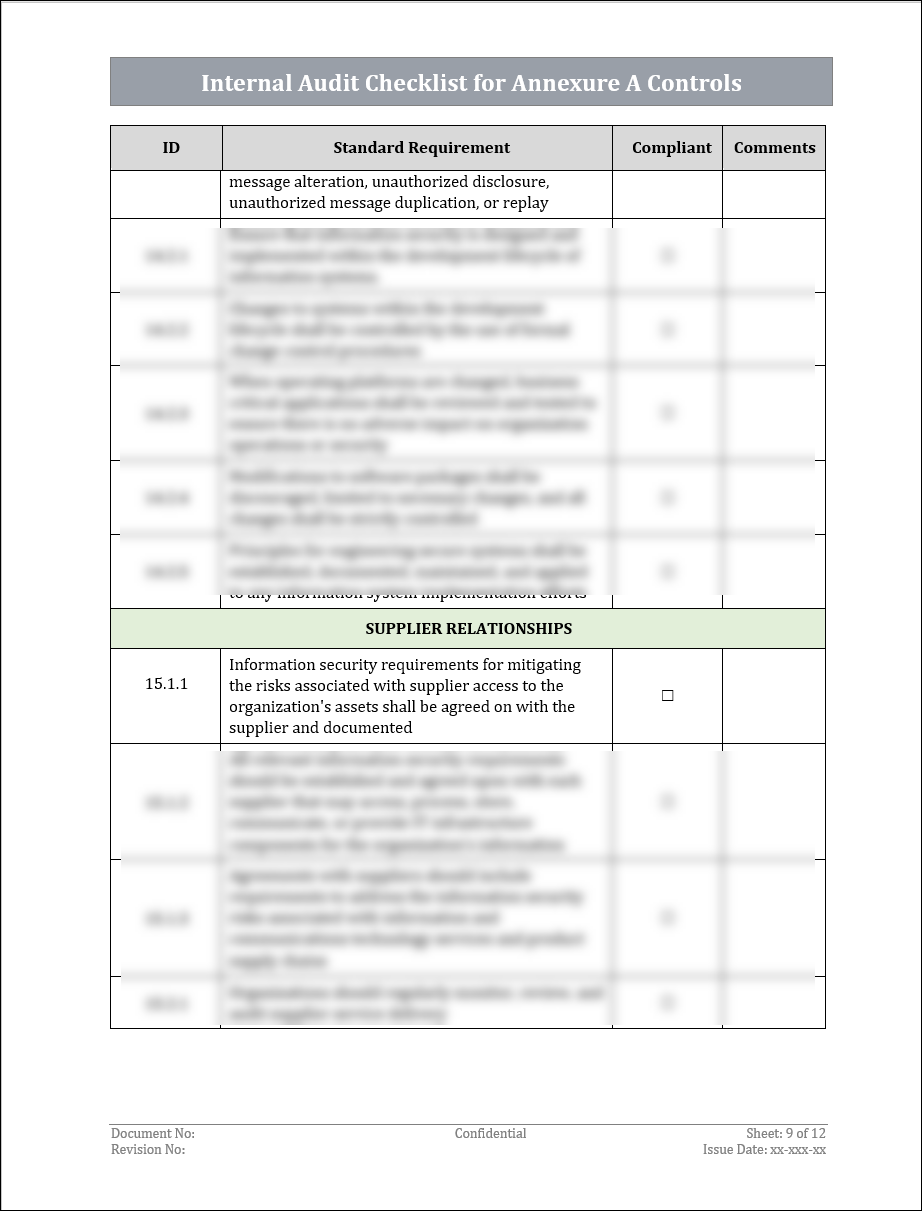 Internal Audit Checklist Template for Annexure A Controls – IT ...
