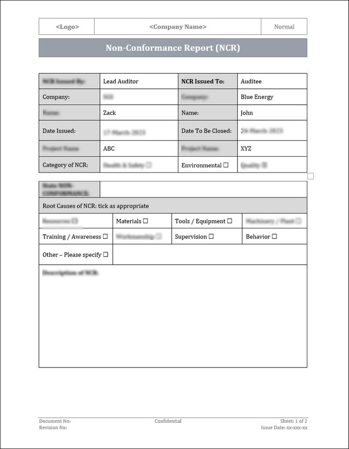 Iso 9001 Qms Non Conformance Report Template It Governance Framework