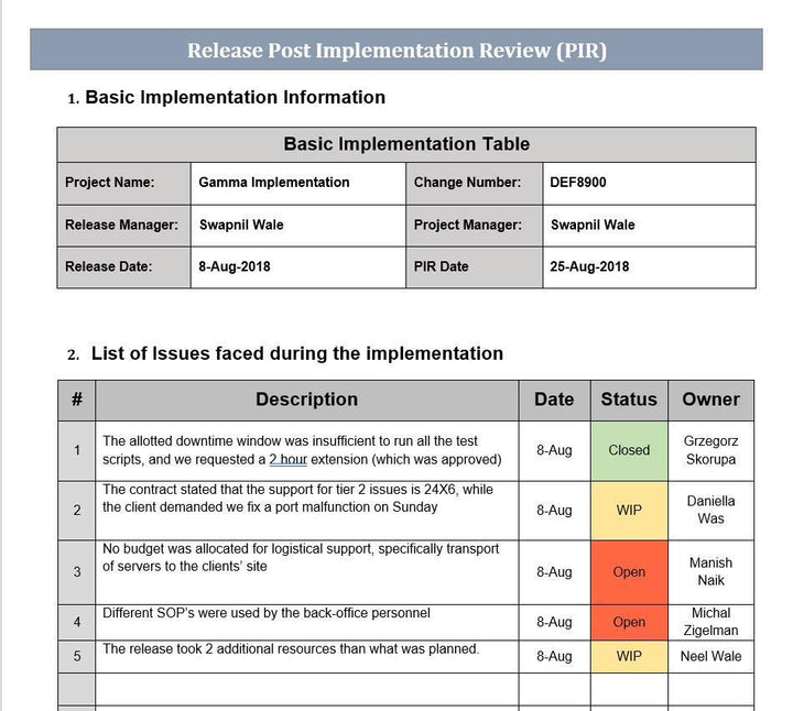 Release Post Implementation Review Template – IT Governance Docs Release Post Implementation Review Template – IT Governance Docs