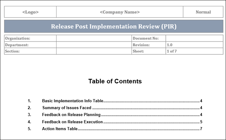 Release Post Implementation Review Template It Governance Docs