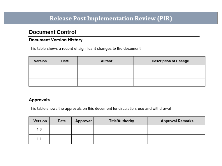 Release Post Implementation Review Template It Governance Docs