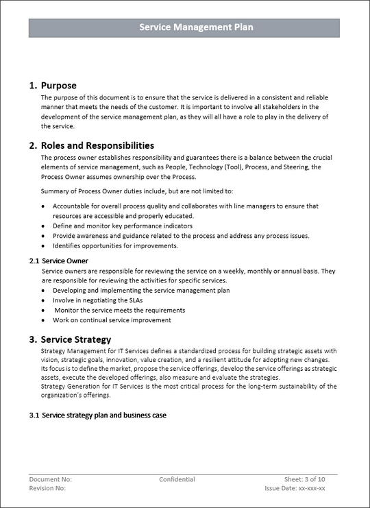 Service Management Plan Template – IT Governance Framework