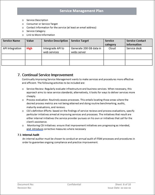 Service Management Plan Template – IT Governance Framework