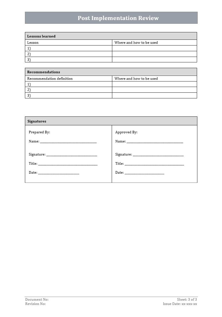 Post Implementation Review Template It Governance Docs